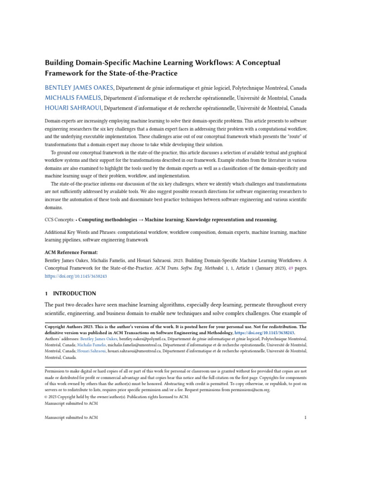 Oakes2023 - Building Domain-Specific Machine Learning Workflows_ a Conceptual Framework for the ...