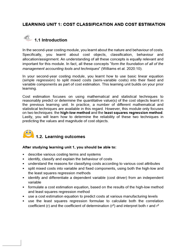 MAC3761 Learning Unit 1 Cost Classification and Cost Estimation | PDF ...