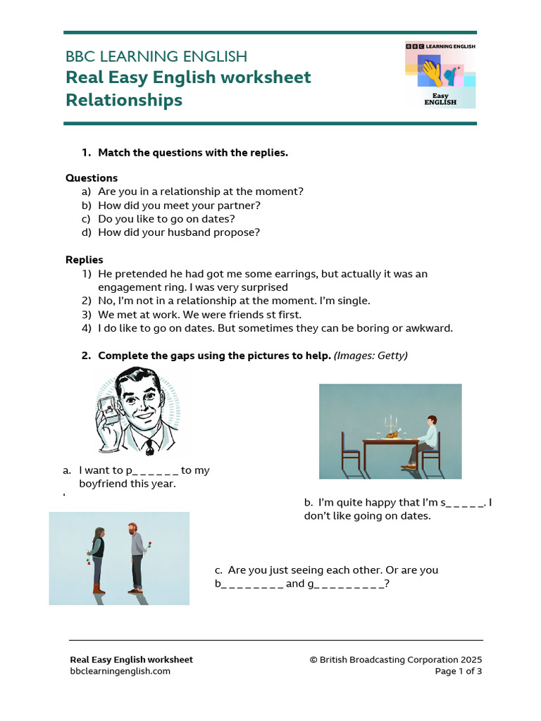 RealEasyEnglish Relationships Worksheet | PDF