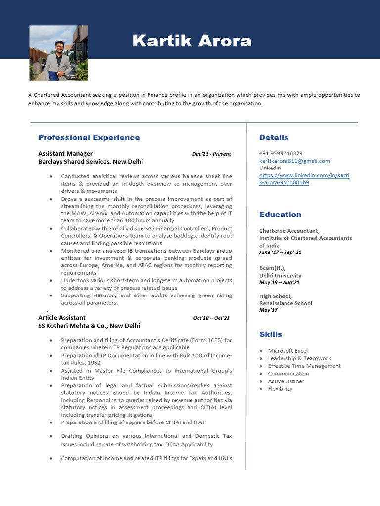 CV_Kartik Arora (1) | PDF | Taxes | Business