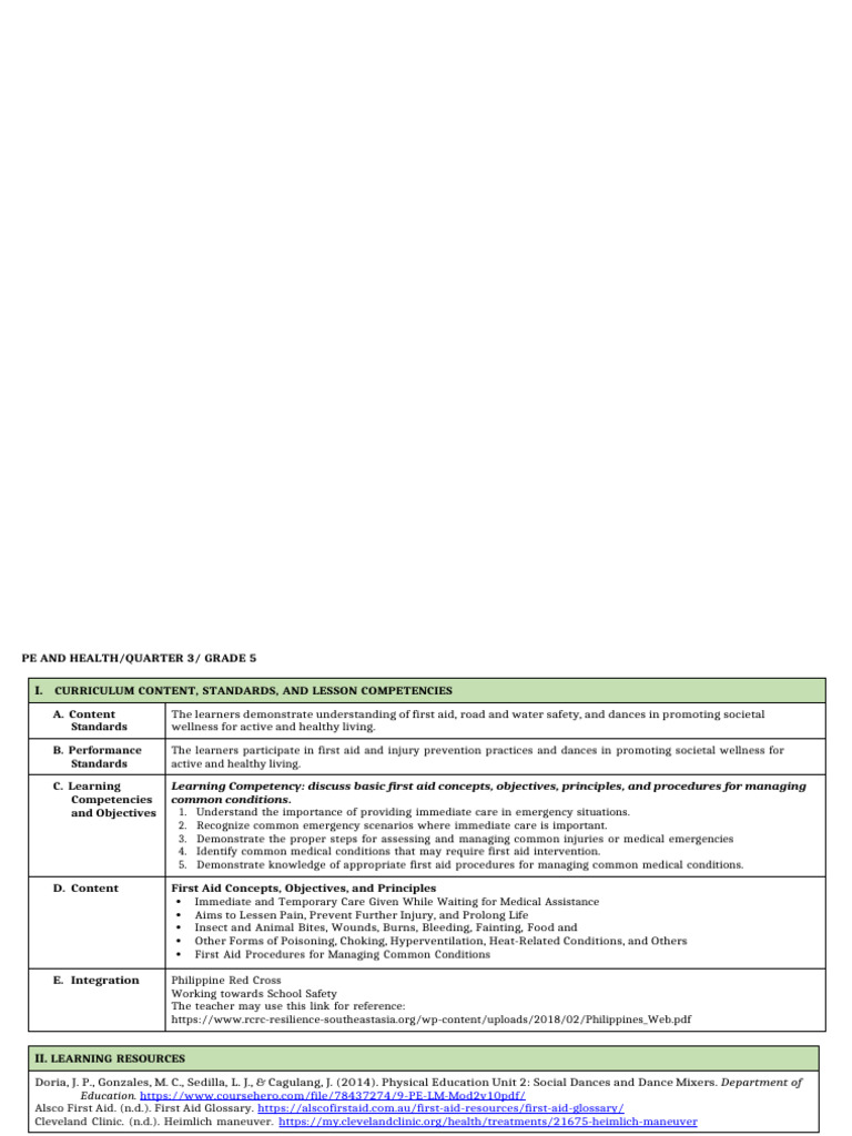 Q4 LE PEH 7 Lesson 1 Weeks 1-2 | PDF | Cardiopulmonary Resuscitation | First Aid