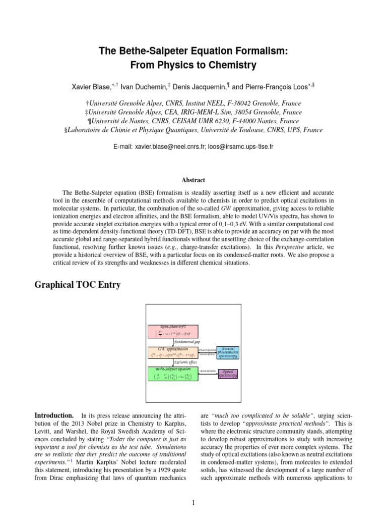 Bethe-Salpeter Equation in Chemistry | PDF | Density Functional Theory ...