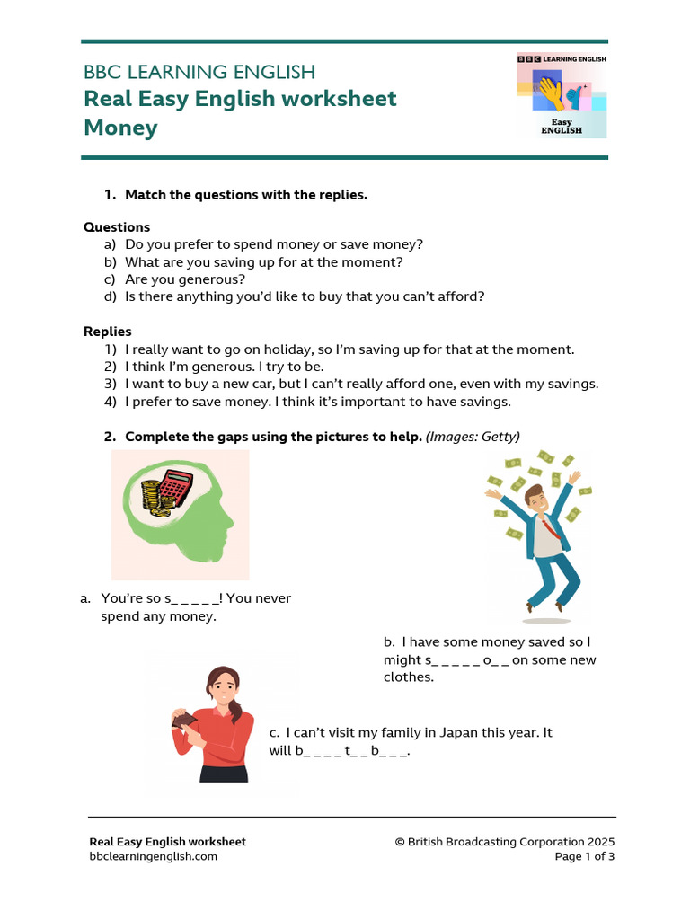 Money Vocabulary Worksheet | PDF