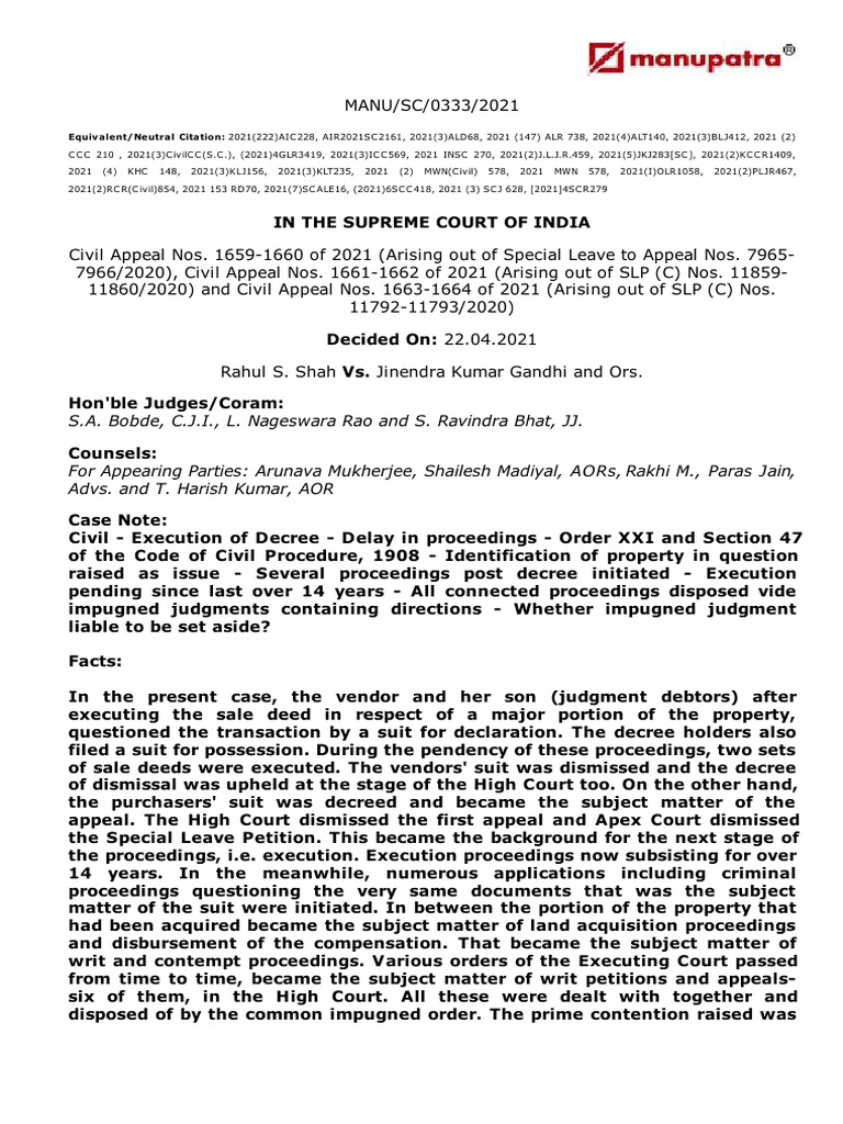 Rahul S. Shah vs. Jinendra Kumar Case Summary | PDF | Lawsuit ...