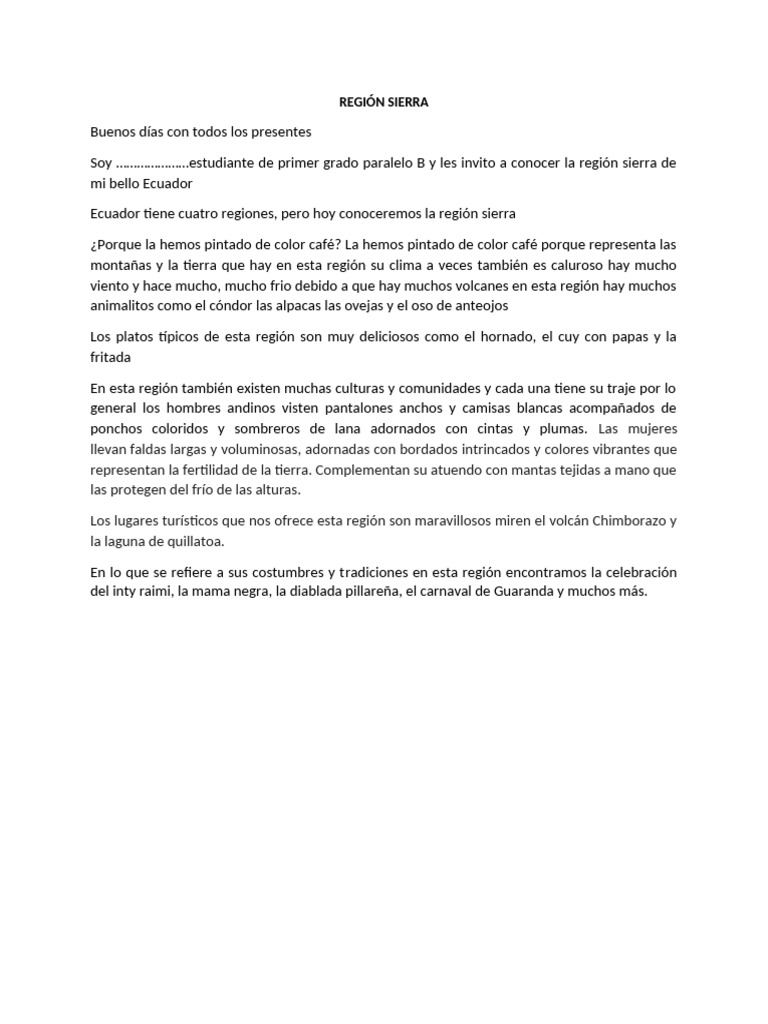 Conociendo la Región Sierra de Ecuador | PDF