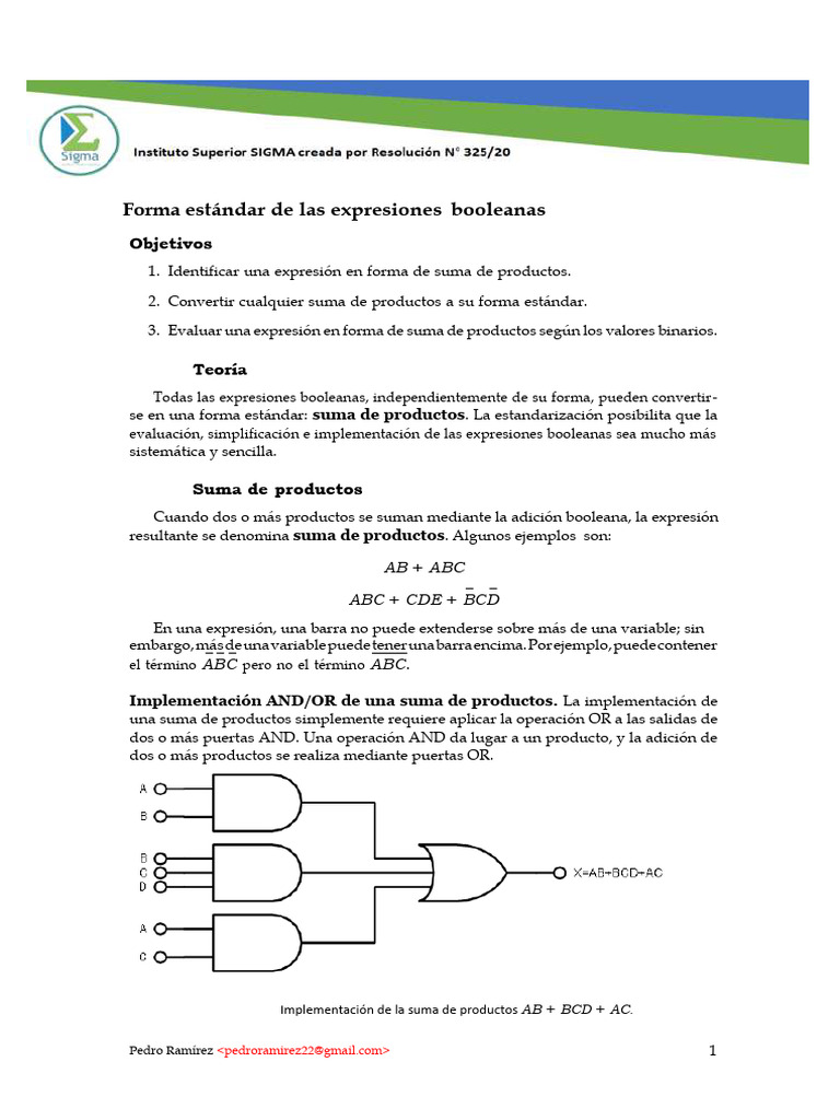 4.2-Forma estándar de las expresiones booleanas_SIGMA | PDF | Multiplicación | Álgebra de Boole