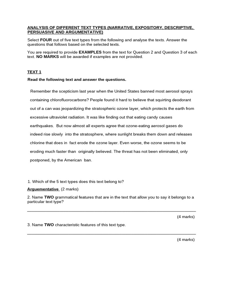 Analysis of Text Types: Narrative to Persuasive | PDF | Speech ...