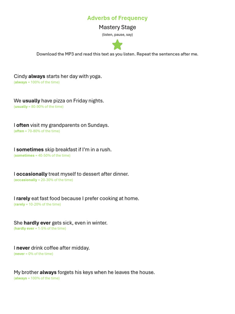 Adverbs+of+Frequency+Mastery+Stage | PDF