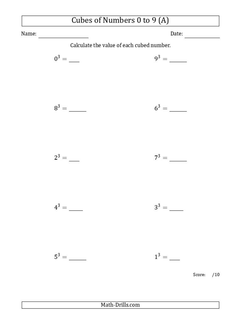 Cubes of Numbers From 0 To 9 | PDF