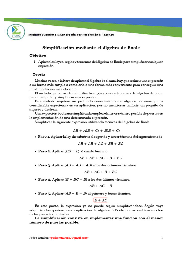4.1-Simplificación mediante el Algebra de Boole_SIGMA | PDF | Álgebra de Boole | Enseñanza de ...
