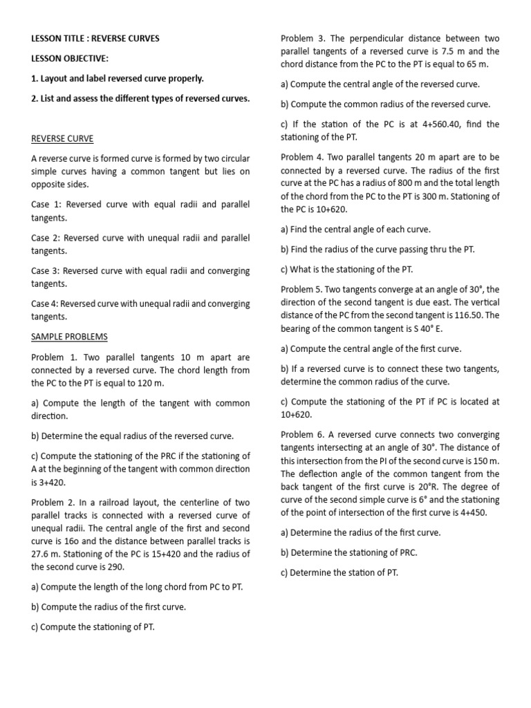 Cie 112 - Reverse Curves | PDF | Tangent | Angle