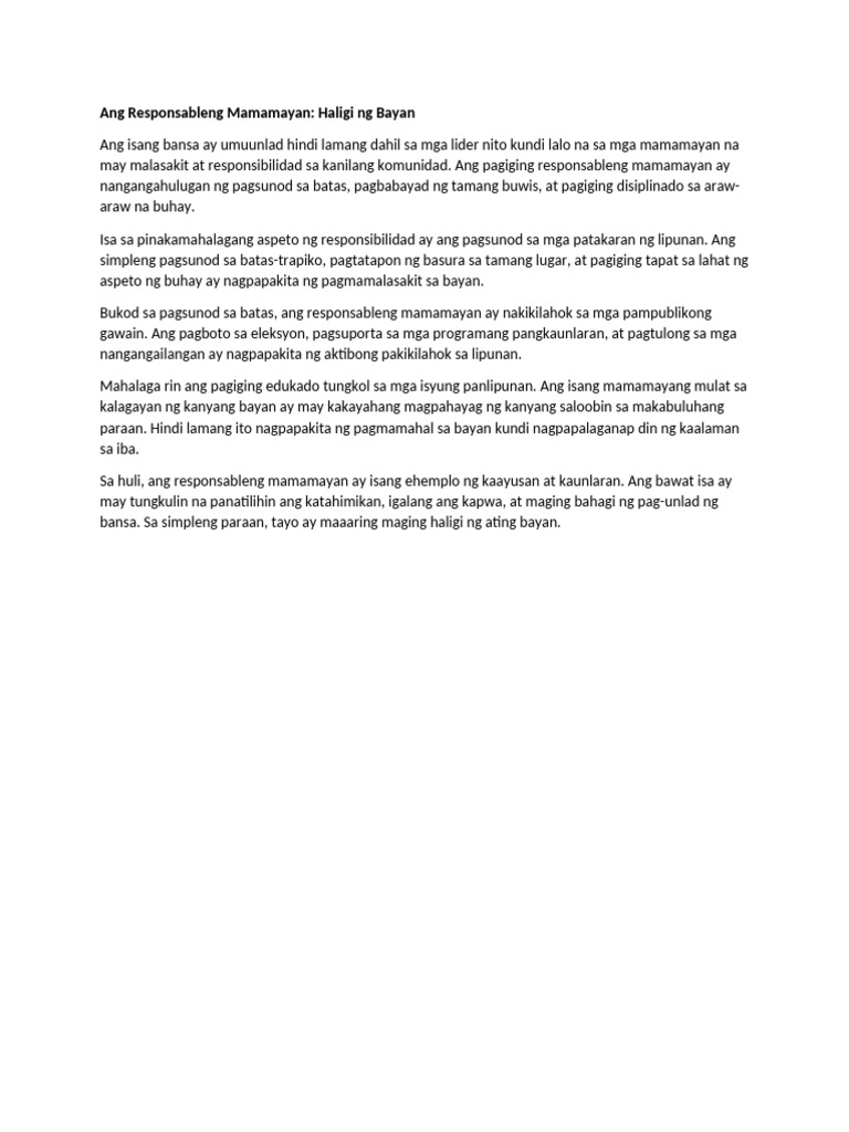 Ang Responsableng Mamamayan | PDF