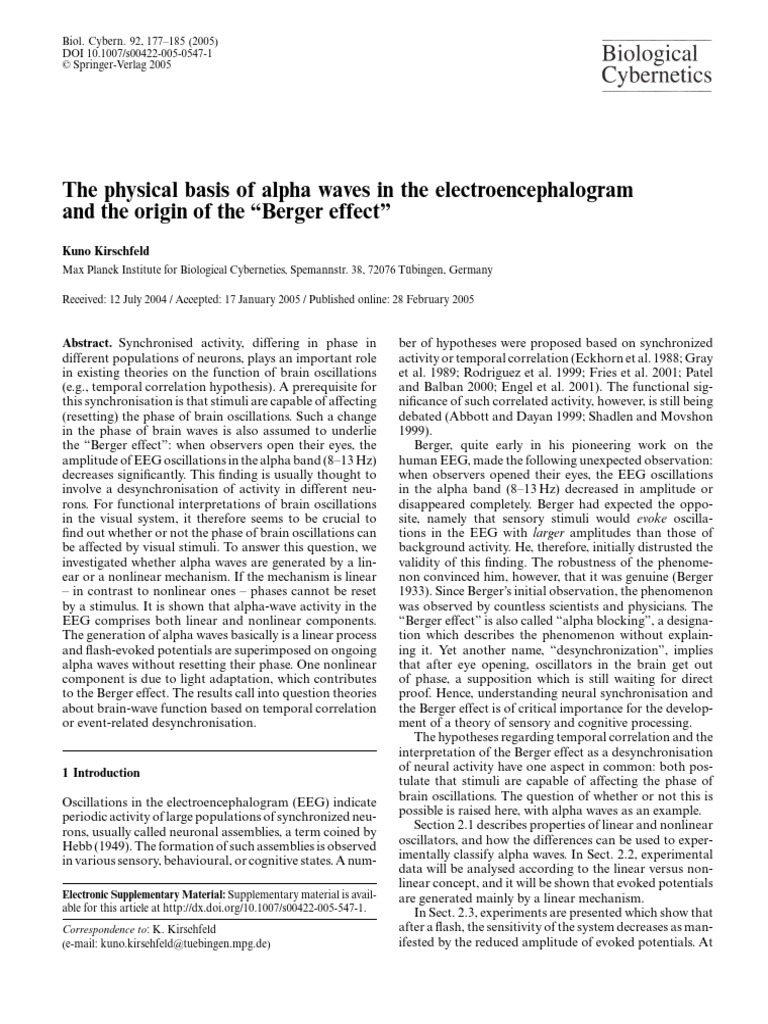 The Physical Basis of Alpha Waves in The Electroencephalogram and The ...