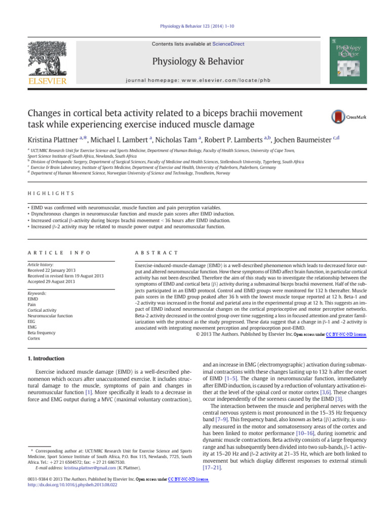 Changes in Cortical Beta Activity Related To A Biceps Brachii Movement ...