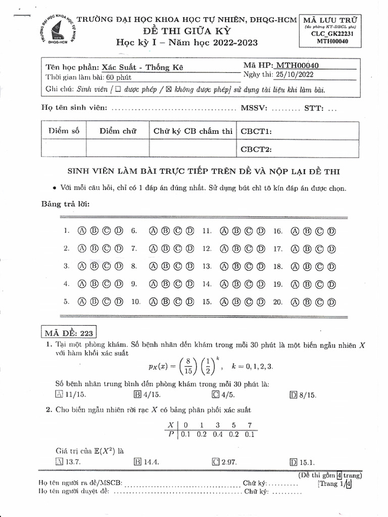 GK XSTK hk1 2022 2023 21dtv CLC | PDF