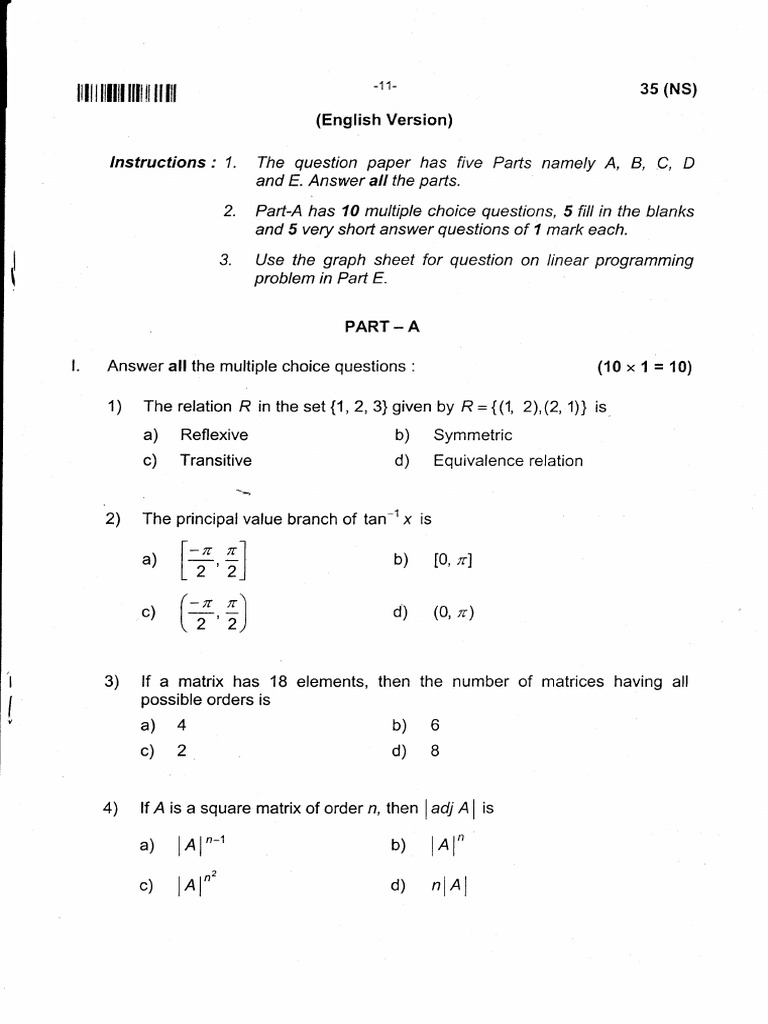 Mathematics Exam Question Paper 35 (NS) | PDF | Matrix (Mathematics) | Area