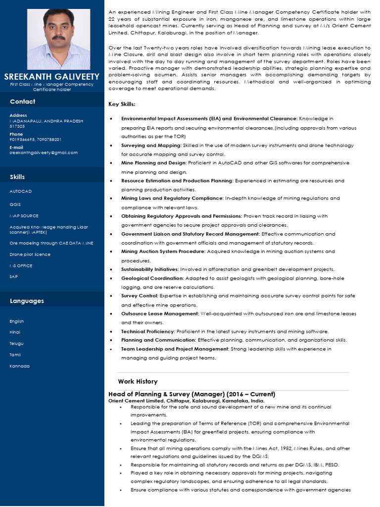 SREEKANTH - GALIVEETY - Resume Manager - Planning and - 250128 - 001036 | PDF | Mining ...