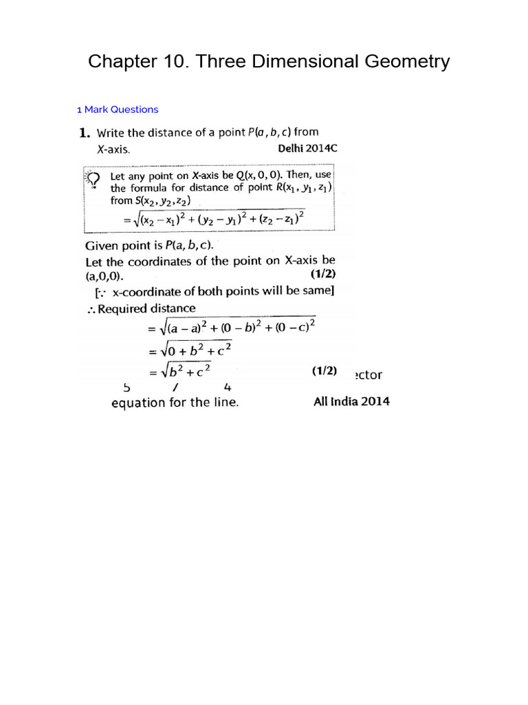 Three Dimensional Geometry Questions | PDF