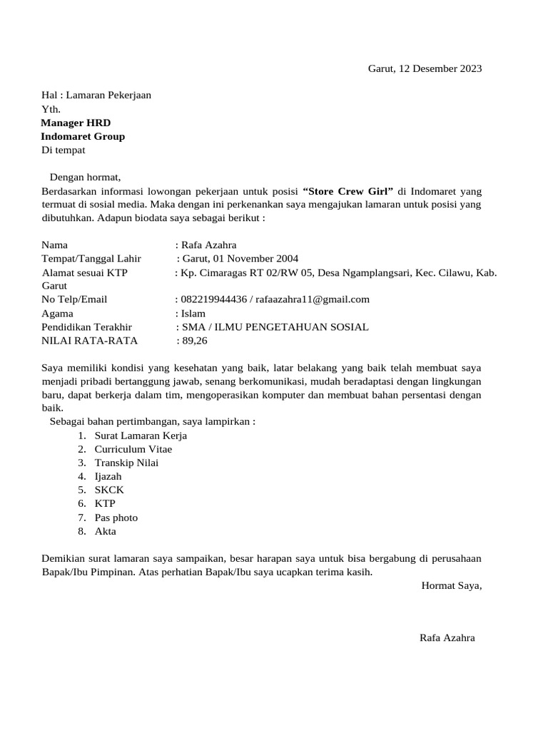 Lamaran Rafa Azahra | PDF