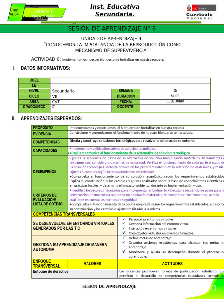 E-2º Ses Act 6-Cyt-Und 4 | PDF | Aprendizaje | Evaluación