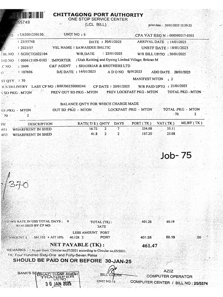 Port Bill Recipt | PDF