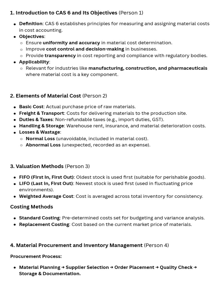 Introduction To CAS 6 and Its Objectives (Person 1) | PDF | Inventory ...