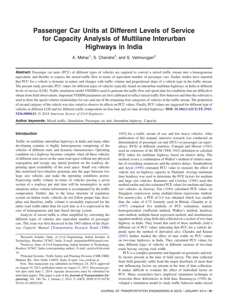 Passenger Car Units at Different Levels (1) | PDF | Traffic | Highway