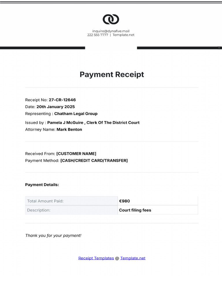 Editable Payment Receipt Layout Template | PDF