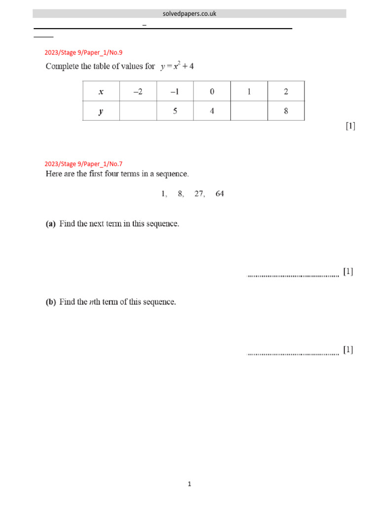 2023 Sequences Functions and Graphs Checkpoint Sec1 Math Progression ...