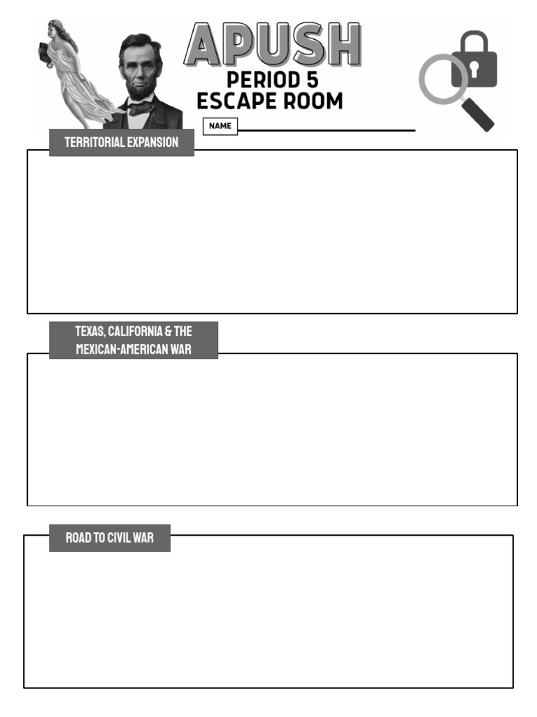Escape Room Worksheet (Blank) Period 5 | PDF