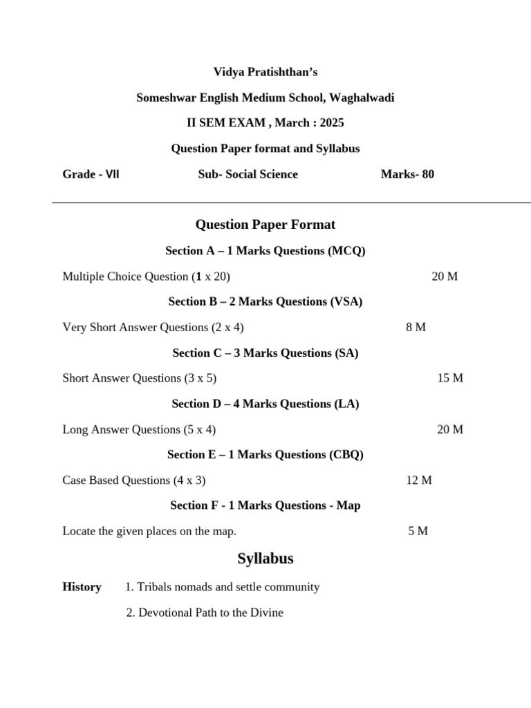 Grade VII Social Science Exam Syllabus | PDF