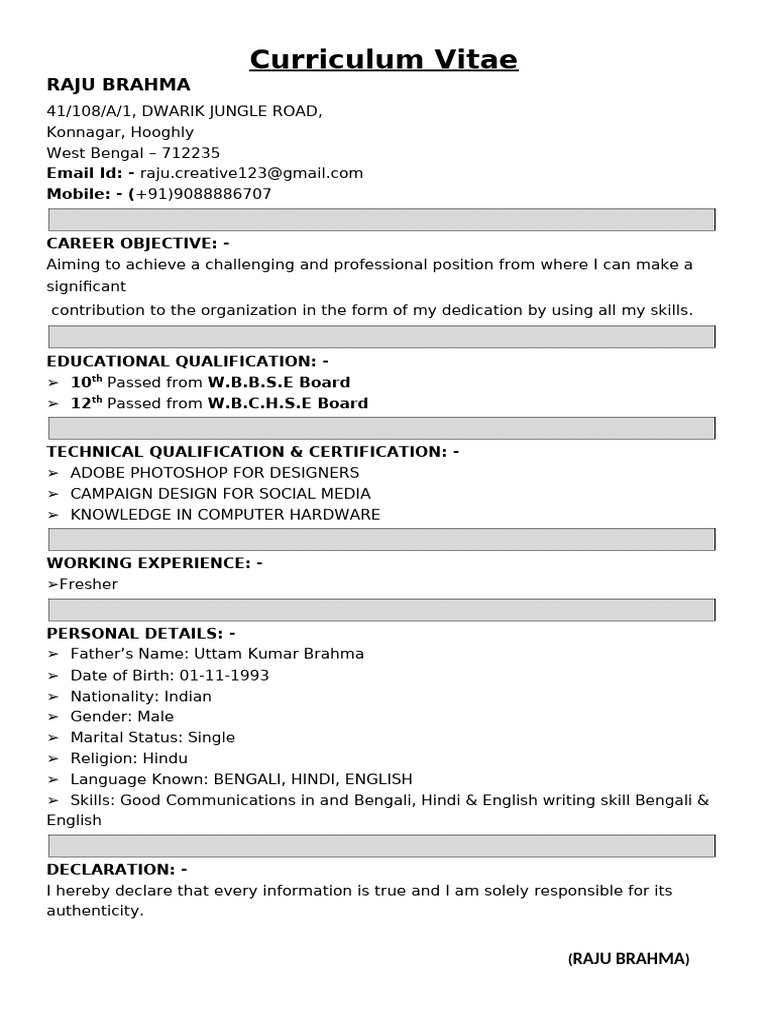 Curriculum Vitae: Raju Brahma | PDF