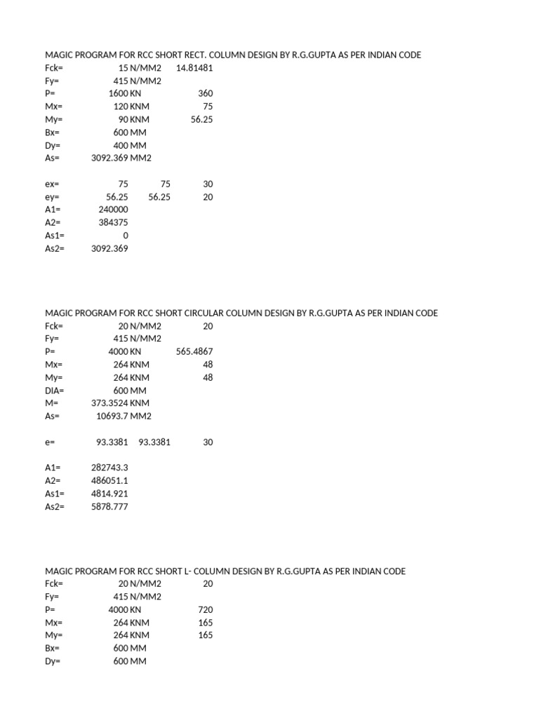 Program For RCC Column Design (All Codes) | PDF