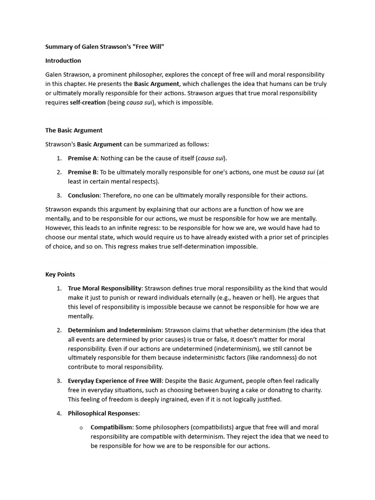 Week 2 Reading Summary of Galen Strawson | PDF | Free Will | Epistemology