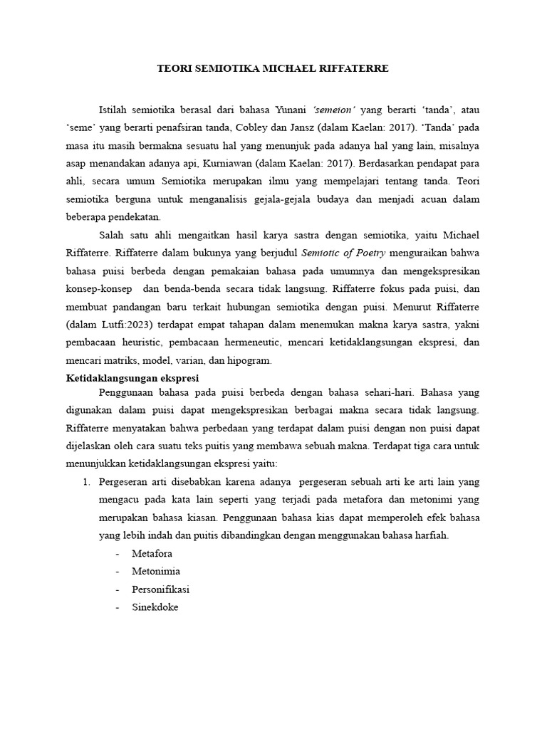 Teori Semiotika Michael Riffaterre | PDF