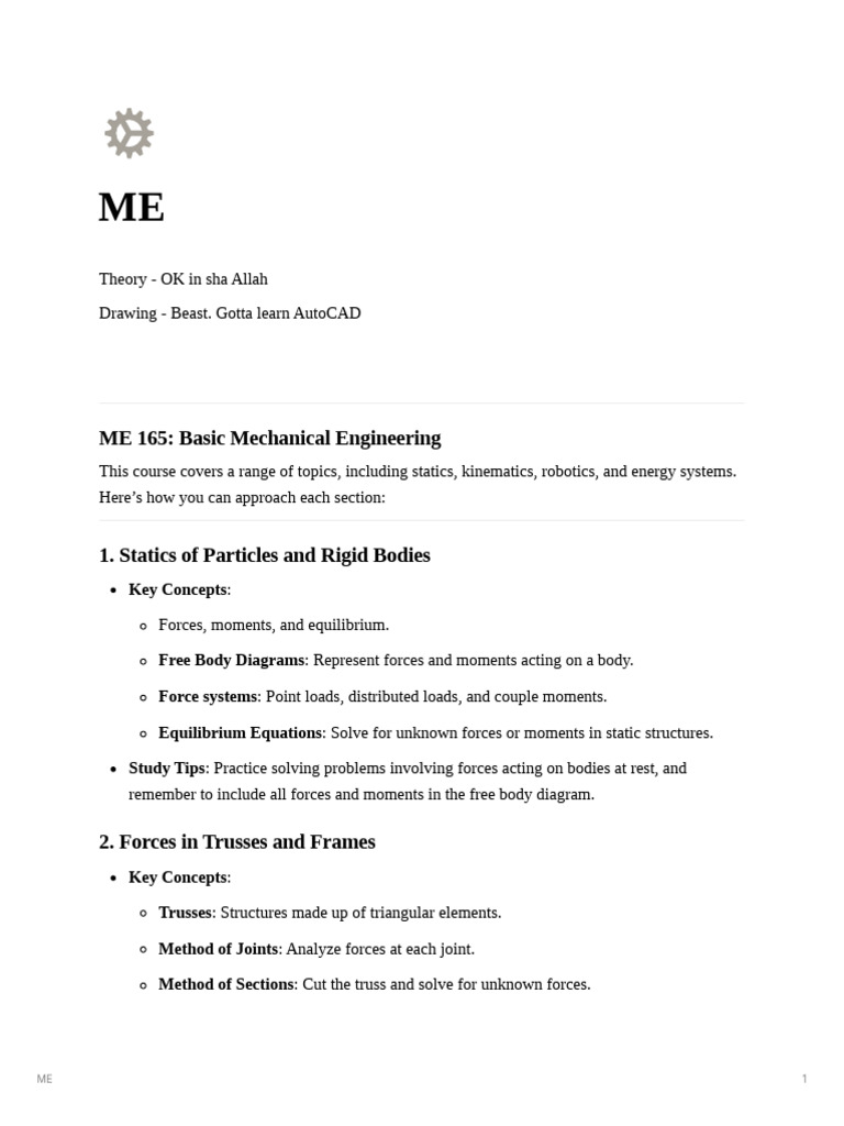 ME 165: Basic Mechanical Engineering: Key Concepts | PDF | Force ...