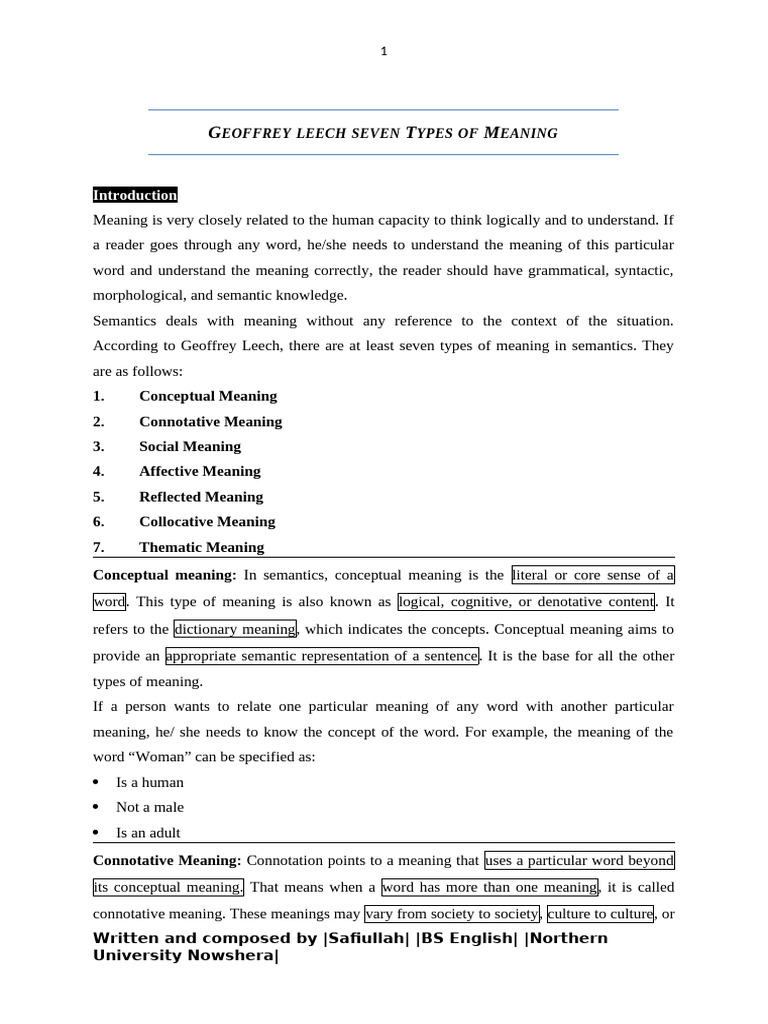 Geoffery Leech 7 Types of Meaning | PDF | Semantics | Word