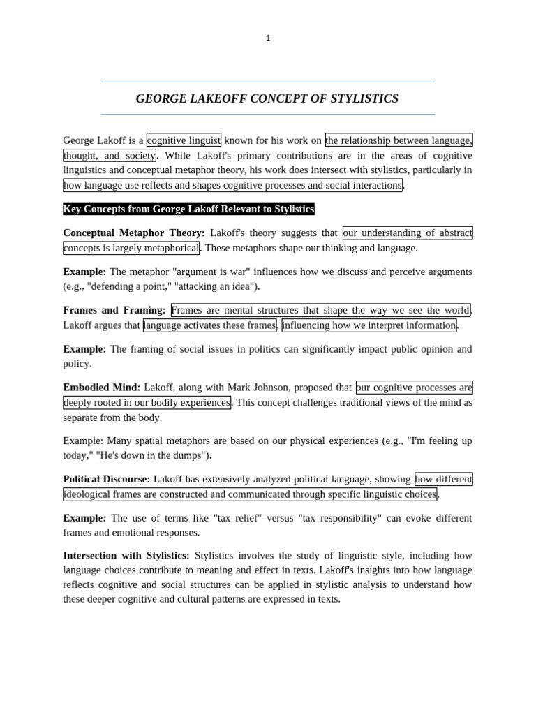 Lakoff's Stylistics and Metaphor Theory | PDF | Metaphor | Framing ...