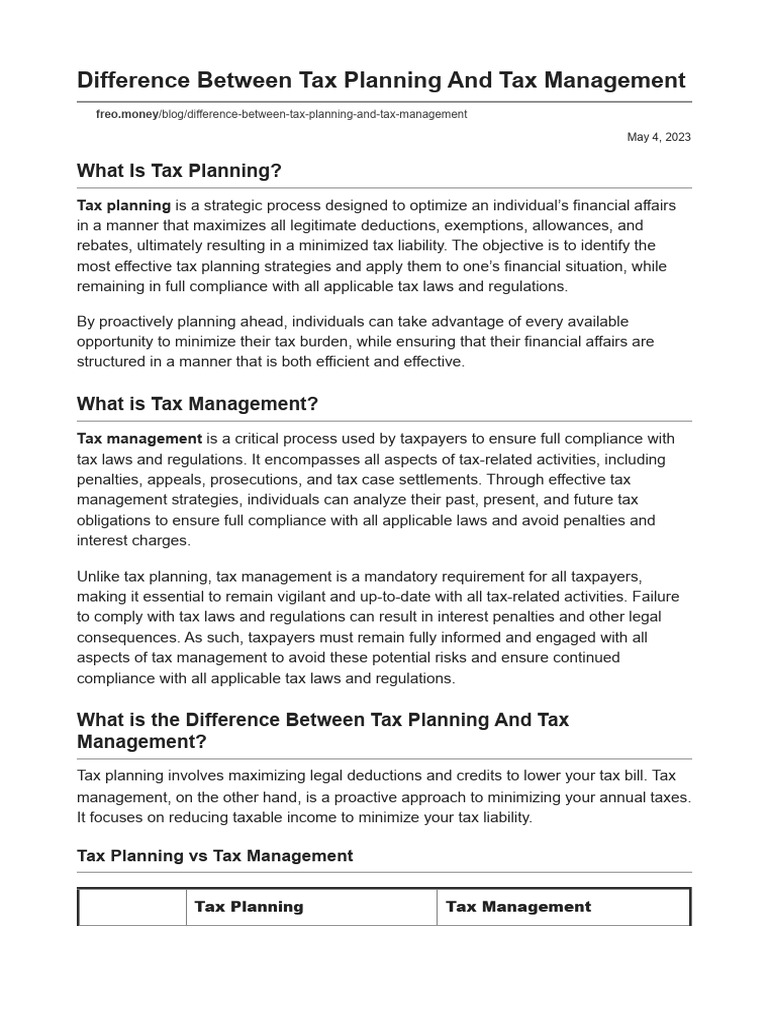 Tax Planning vs. Tax Management Explained | PDF | Taxes | Tax Avoidance