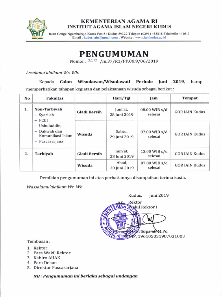 INFO WISUDA PERIODE JUNI 2019 (Tahapan Kegiatan Dan Pelaksanaan Wisuda) | PDF