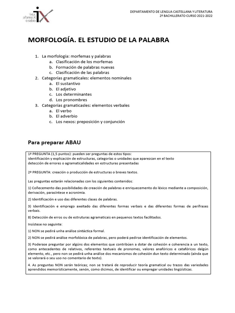 MORFOLOGÍA. ESTUDIO DE LA PALABRA | PDF | Palabra | Género gramatical