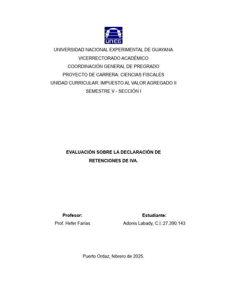Evaluación.Retenciones.Adonis Labady.C.I. 27.390.143 | PDF