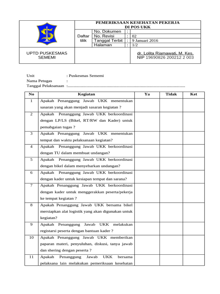 Daftar Tilik Pemeriksaan Pekerja | PDF