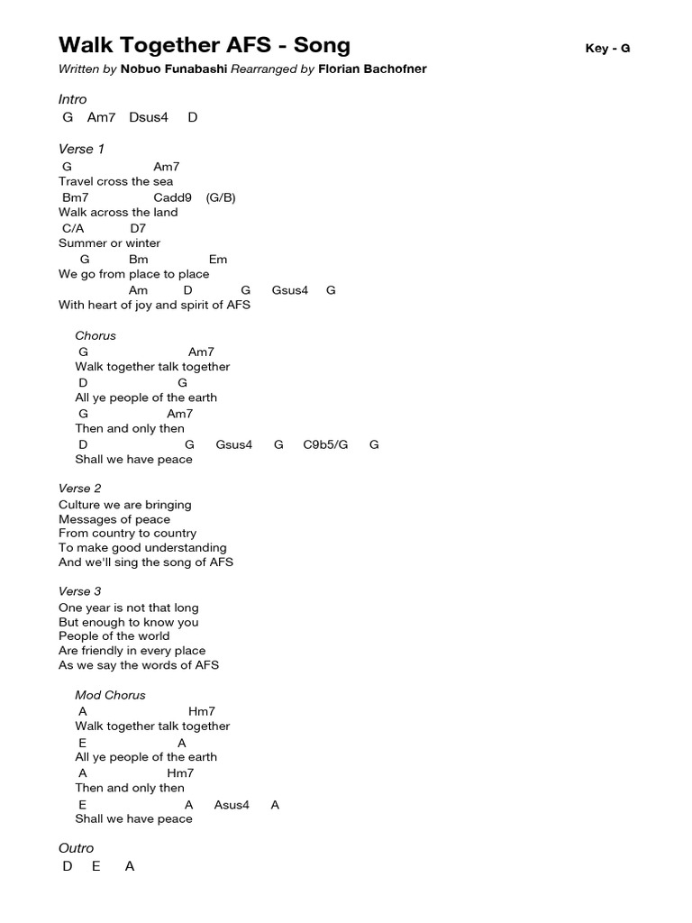 Walk Together Leadsheet AFS Hymne | PDF