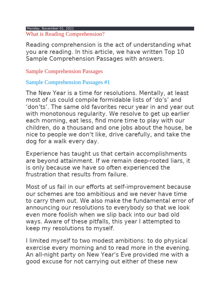 Comprehension Passages Different Examples | PDF | Organic Foods