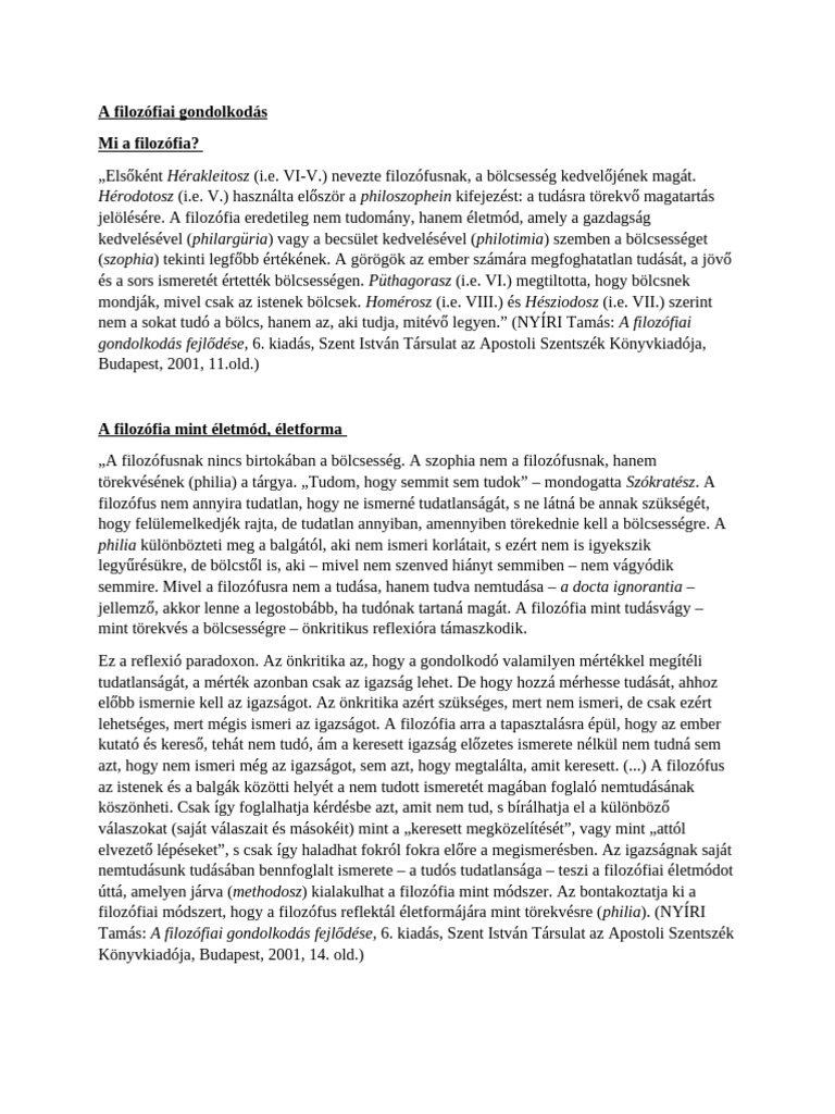 A Filozófia, Görögök, Történelem - Jegyzetek | PDF