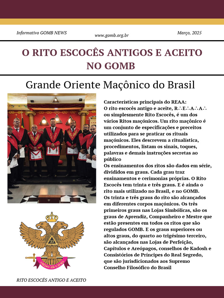 Rito Escocês Antigo e Aceito no GOMB | PDF | Loja Maçônica | Maçonaria