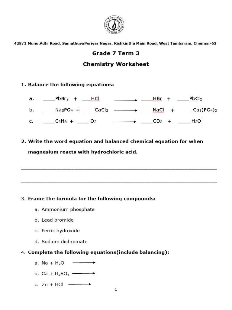 Grade 7 Chemistry Worksheet Term 3 | PDF