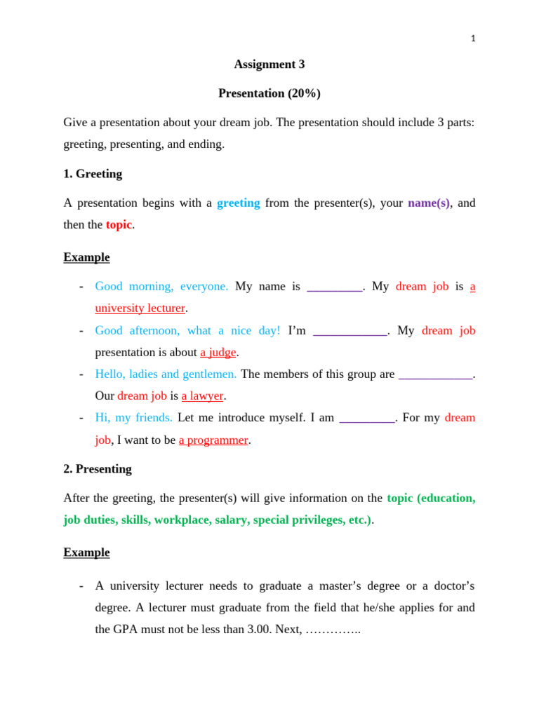 Dream Job Presentation Guidelines | PDF