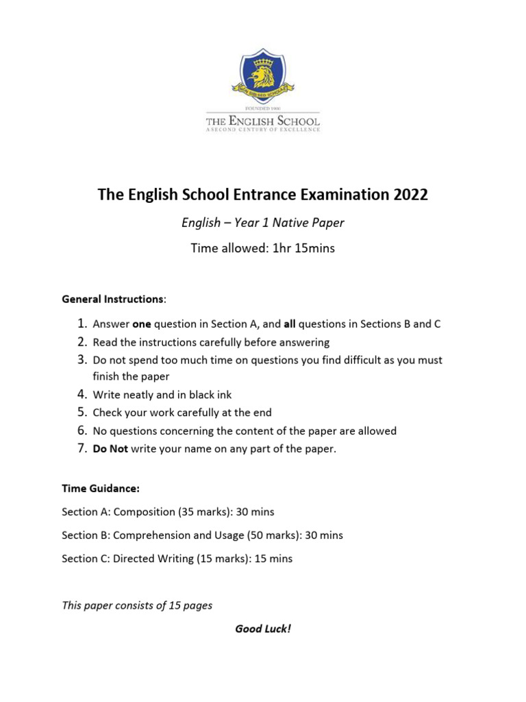 Entrance Exam English Native 2022 final | PDF | Reading Comprehension